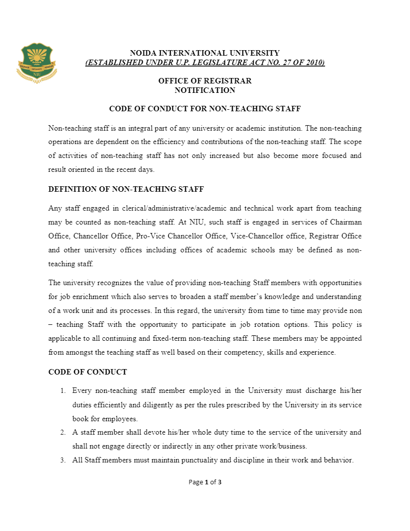 Code of Conduct - Noida International University