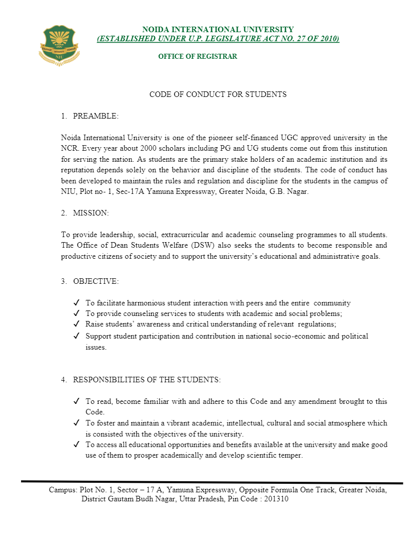 Code of Conduct - Noida International University
